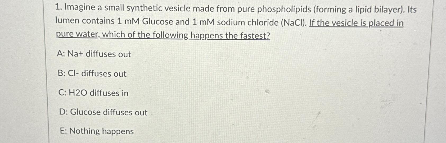 Solved Imagine a small synthetic vesicle made from pure | Chegg.com