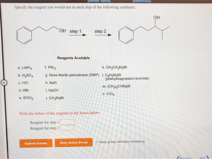 Solved (References Specify the reagent you would use in each | Chegg.com