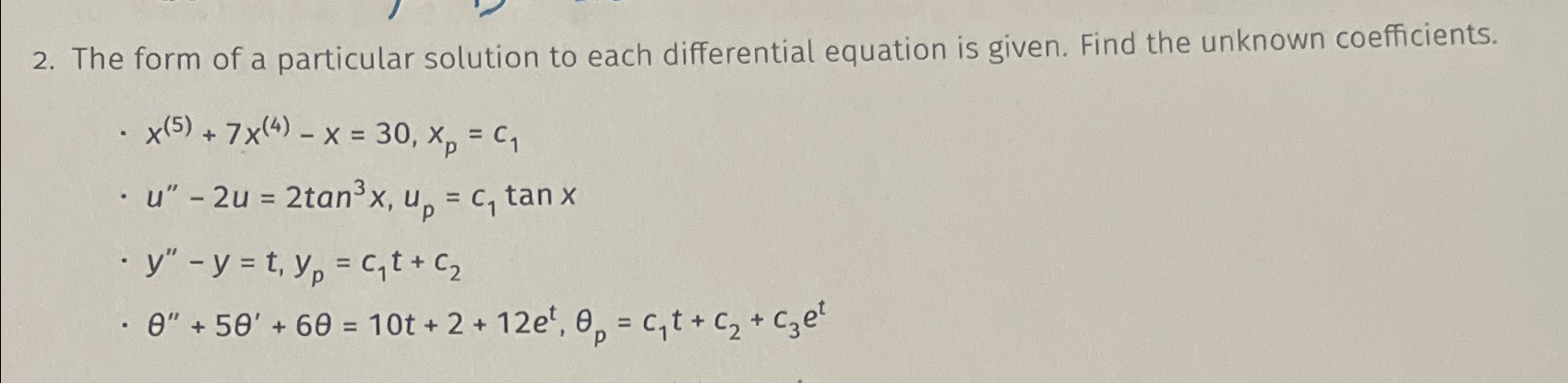 Solved The form of a particular solution to each | Chegg.com