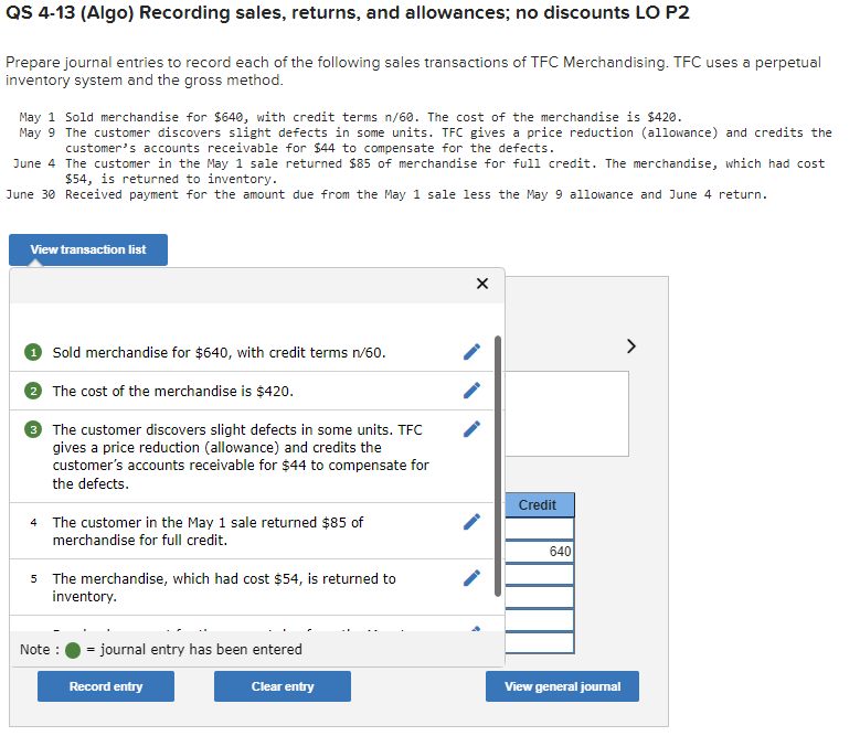 Solved QS 4-13 (Algo) ﻿Recording sales, returns, and | Chegg.com