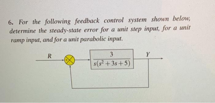 Solved 6. For the following feedback control system shown | Chegg.com