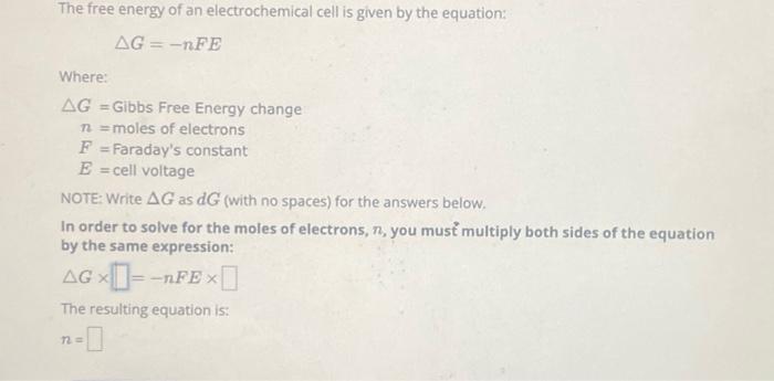 Solved The free energy of an electrochemical cell is given | Chegg.com