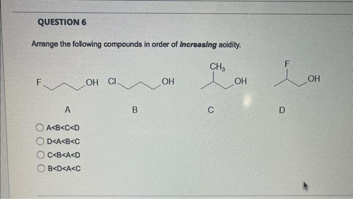 Solved Arrange the following compounds in order of | Chegg.com