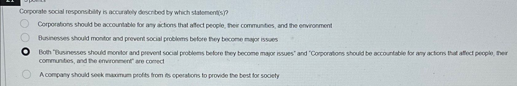 Solved Corporate social responsibility is accurately | Chegg.com