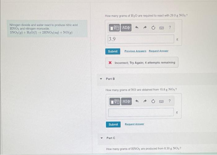 Solved How many grams of H2O are required to react with 29.0 | Chegg.com