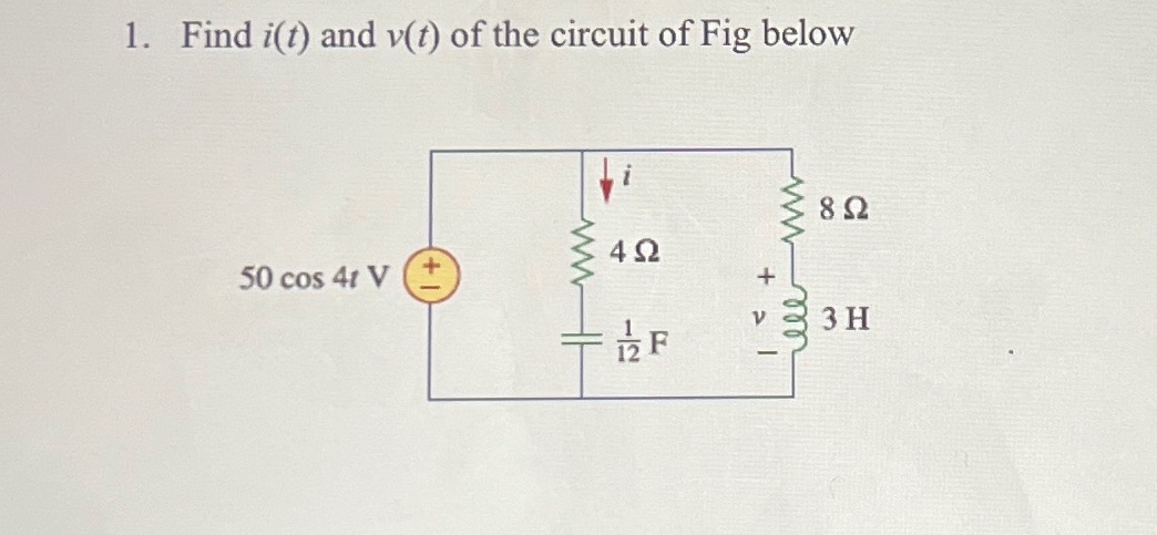 Solved Find i(t) ﻿and v(t) ﻿of the circuit of Fig below | Chegg.com