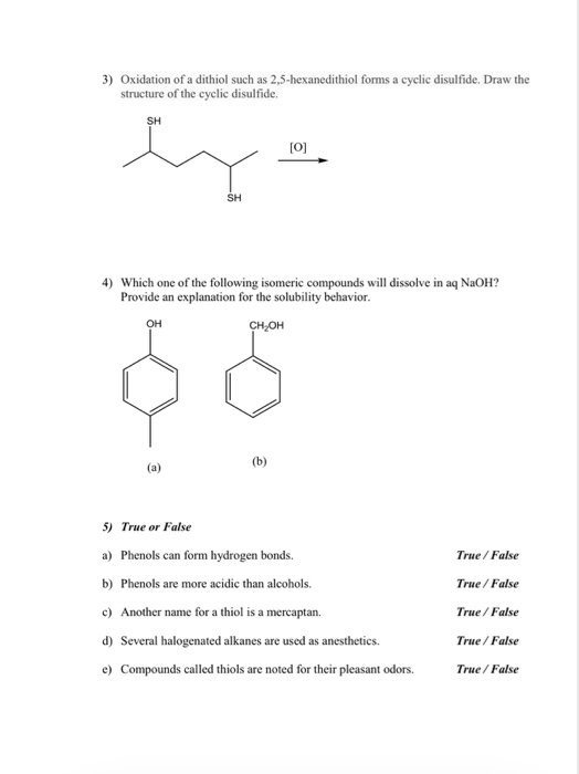 Solved 3) Oxidation of a dithiol such as 2,5-hexanedithiol | Chegg.com