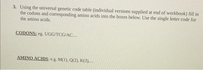 Solved 3. Using the universal genetic code table (individual | Chegg.com