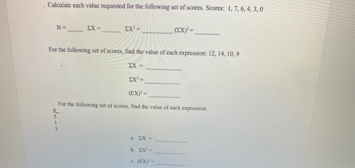 Solved Calculate each value requested for the following set | Chegg.com