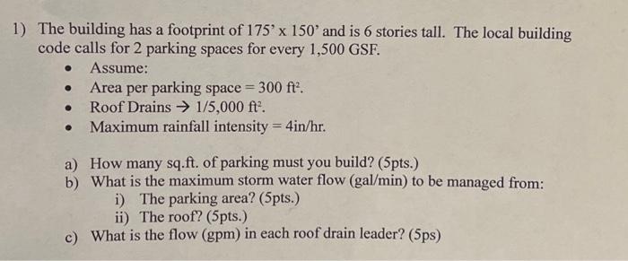 Solved 1) The building has a footprint of 175′×150′ and is 6 | Chegg.com