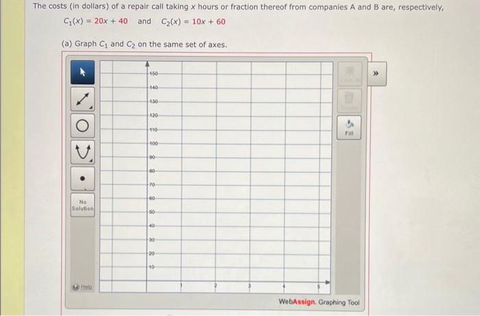 Solved c1(x)=20x+40 and C2(x)=10x+60 (a) Graph C1 and C2 on | Chegg.com
