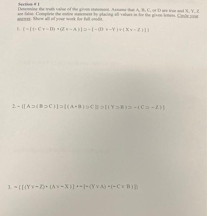 Solved Section # 1 Determine the truth value of the given | Chegg.com