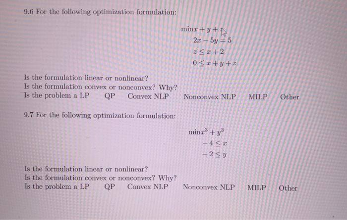 Solved 9.6 For the following optimization formulation: minx | Chegg.com