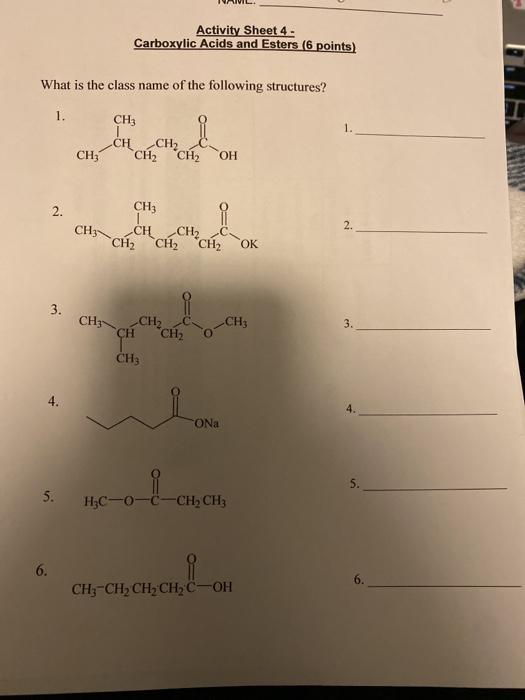 Solved Activity Sheet 4 Carboxylic Acids and Esters (6 | Chegg.com