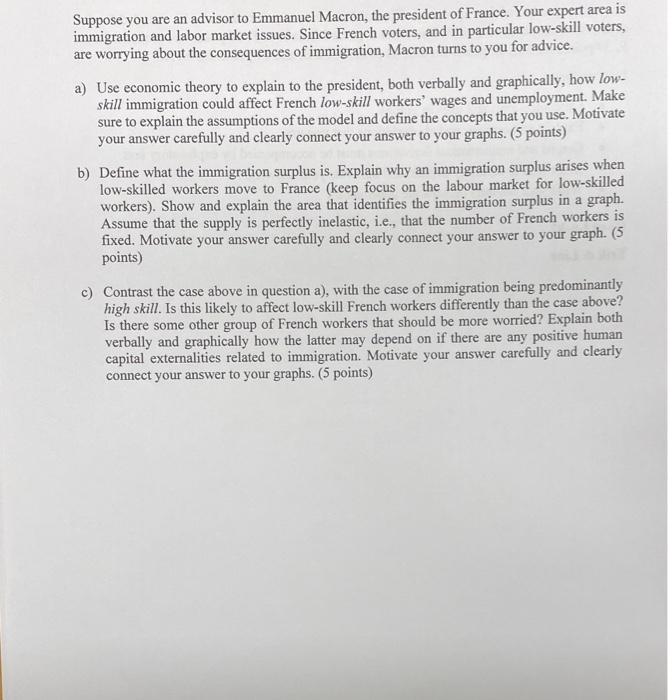 Solved Suppose you are an advisor to Emmanuel Macron, the | Chegg.com