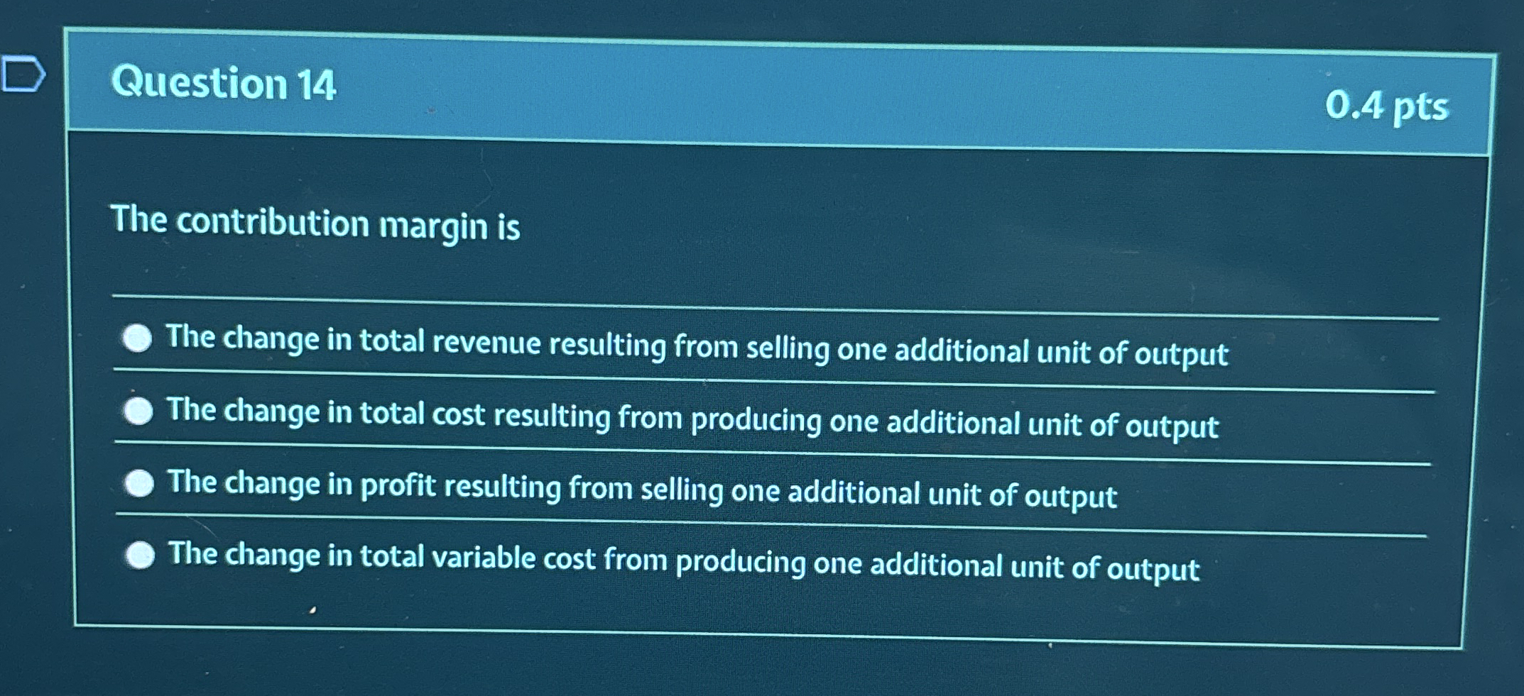 Solved Question 140.4 ﻿ptsThe contribution margin isq,q,The | Chegg.com