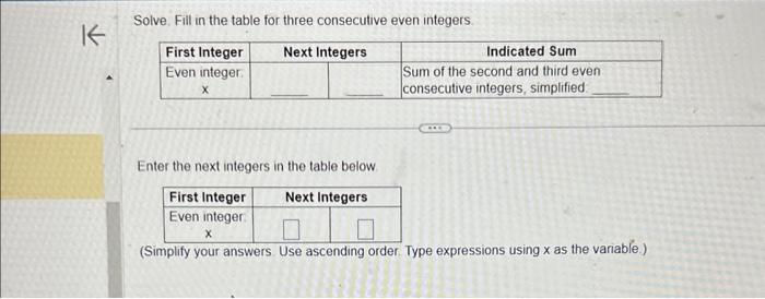 Solved Solve. Fill in the table for three consecutive even | Chegg.com