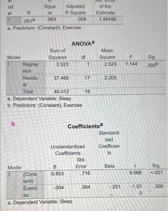 Solved a. Predictors: (Constant), Exercise a. vepeirueil | Chegg.com
