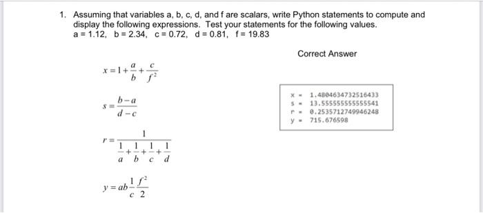 Solved Assuming that variables a,b,c,d, and f are scalars, | Chegg.com