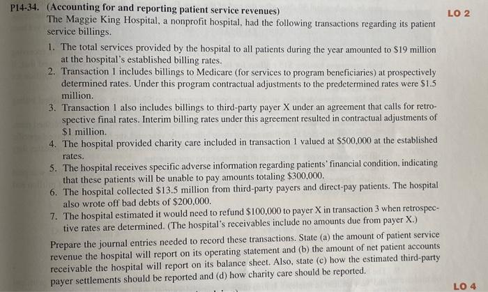 Solved 4-34. (Accounting for and reporting patient service | Chegg.com