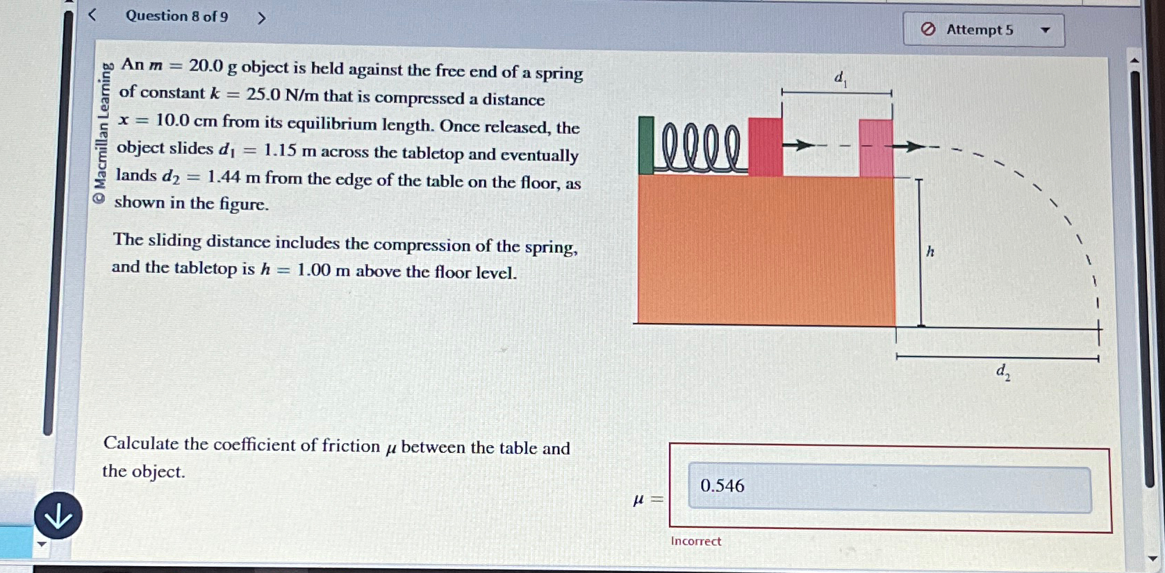Solved Question 8 ﻿of 9先An m=20.0g ﻿object is held against | Chegg.com