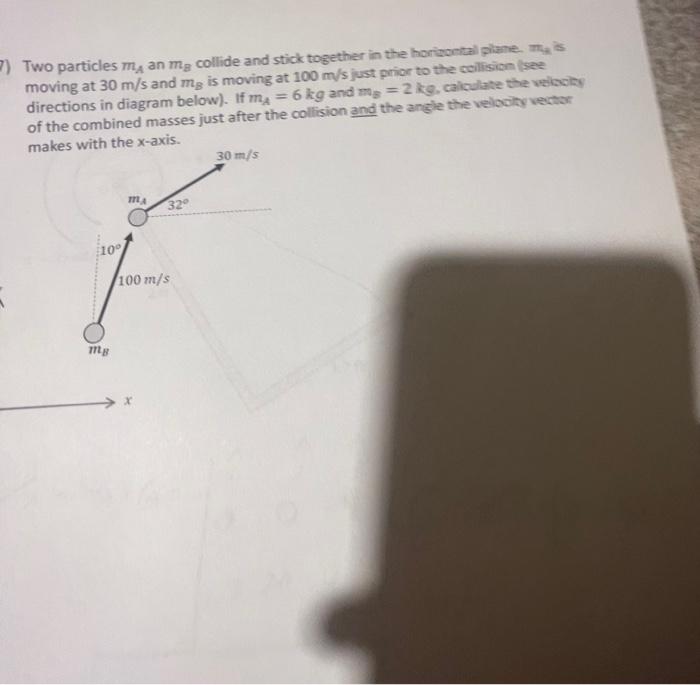 Solved Two particles mA an mB collide and stick together in | Chegg.com