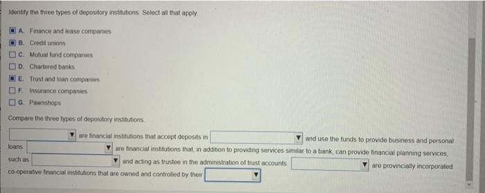 Solved Identity the three types of depository institutions | Chegg.com