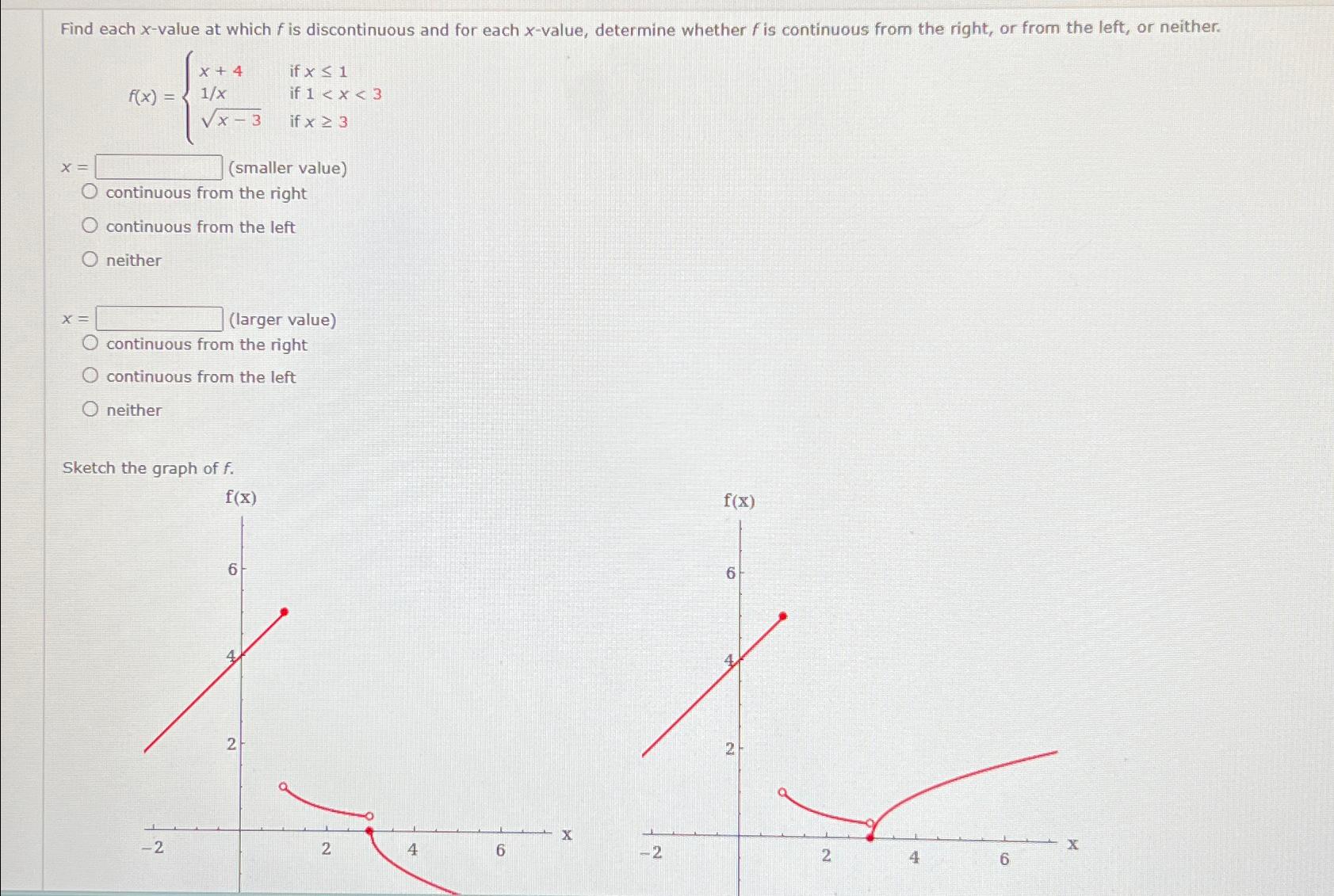 Solved Find each x-value at which f ﻿is discontinuous and | Chegg.com