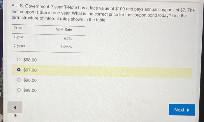 Solved A U.S. Government 2-year T-Note has a face value of | Chegg.com