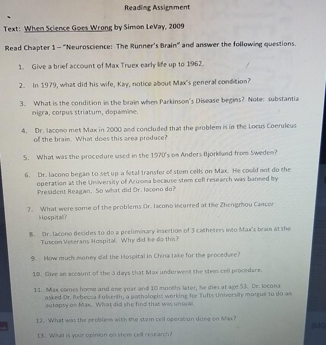 Solved Reading Assignment Text: When Science Goes Wrong by | Chegg.com