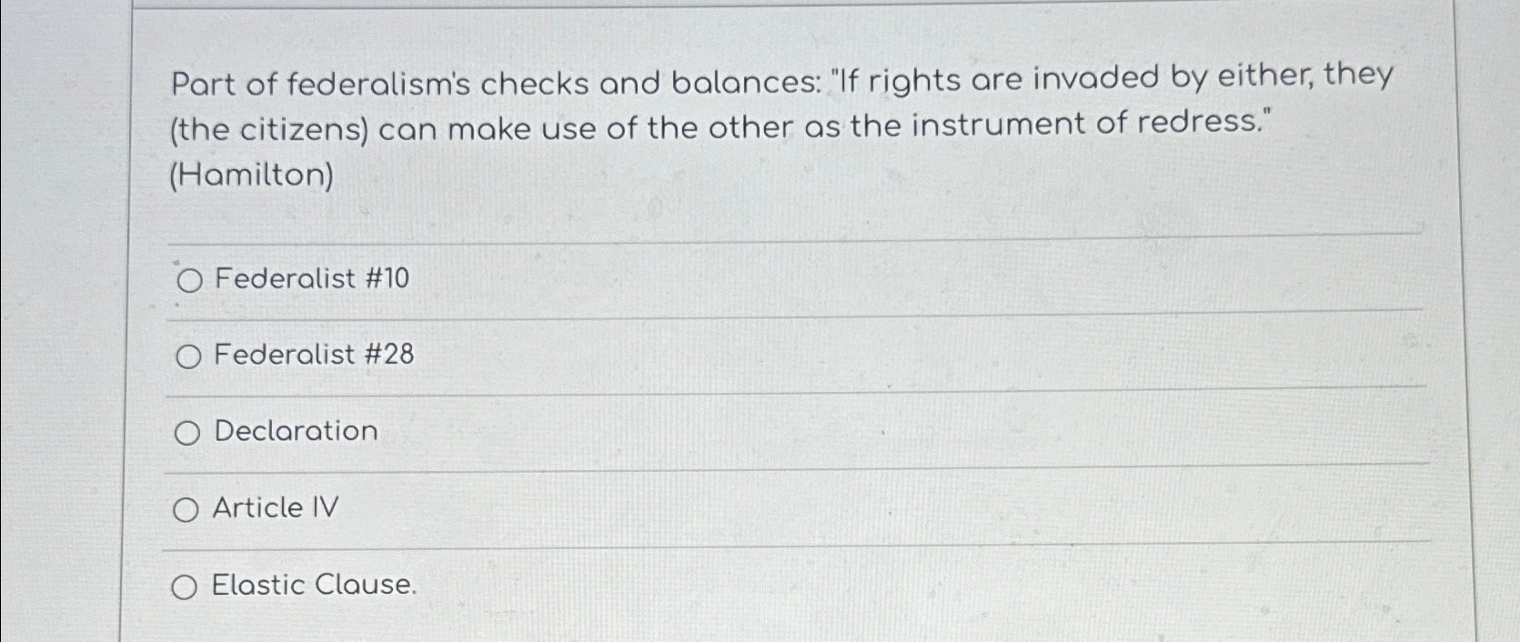 Solved Part of federalism's checks and balances: "If rights | Chegg.com