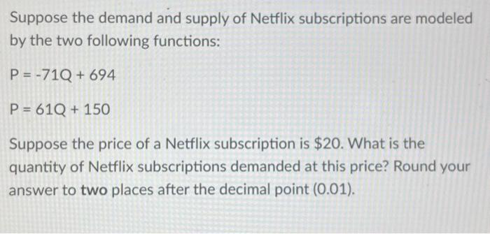 Solved Suppose the demand and supply of Netflix | Chegg.com