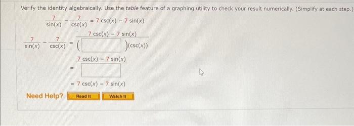 Solved Verify the identity algebraically. Use the table | Chegg.com
