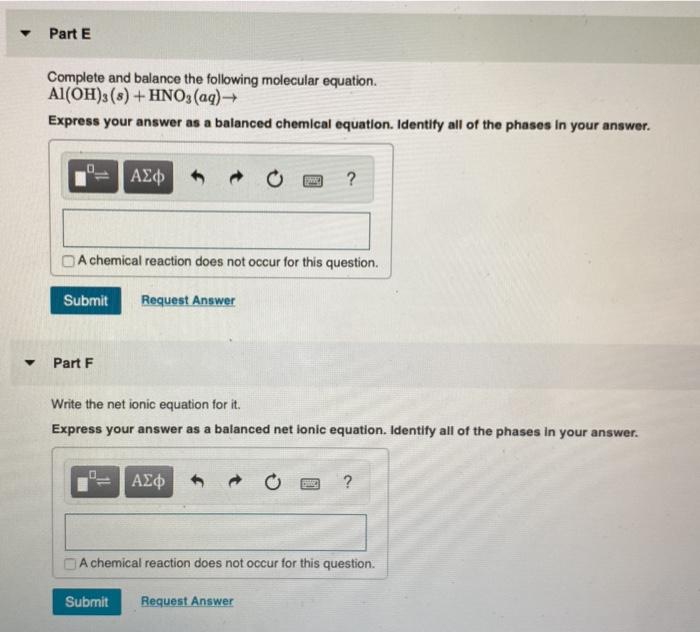 Solved Part A Complete and balance the following molecular | Chegg.com