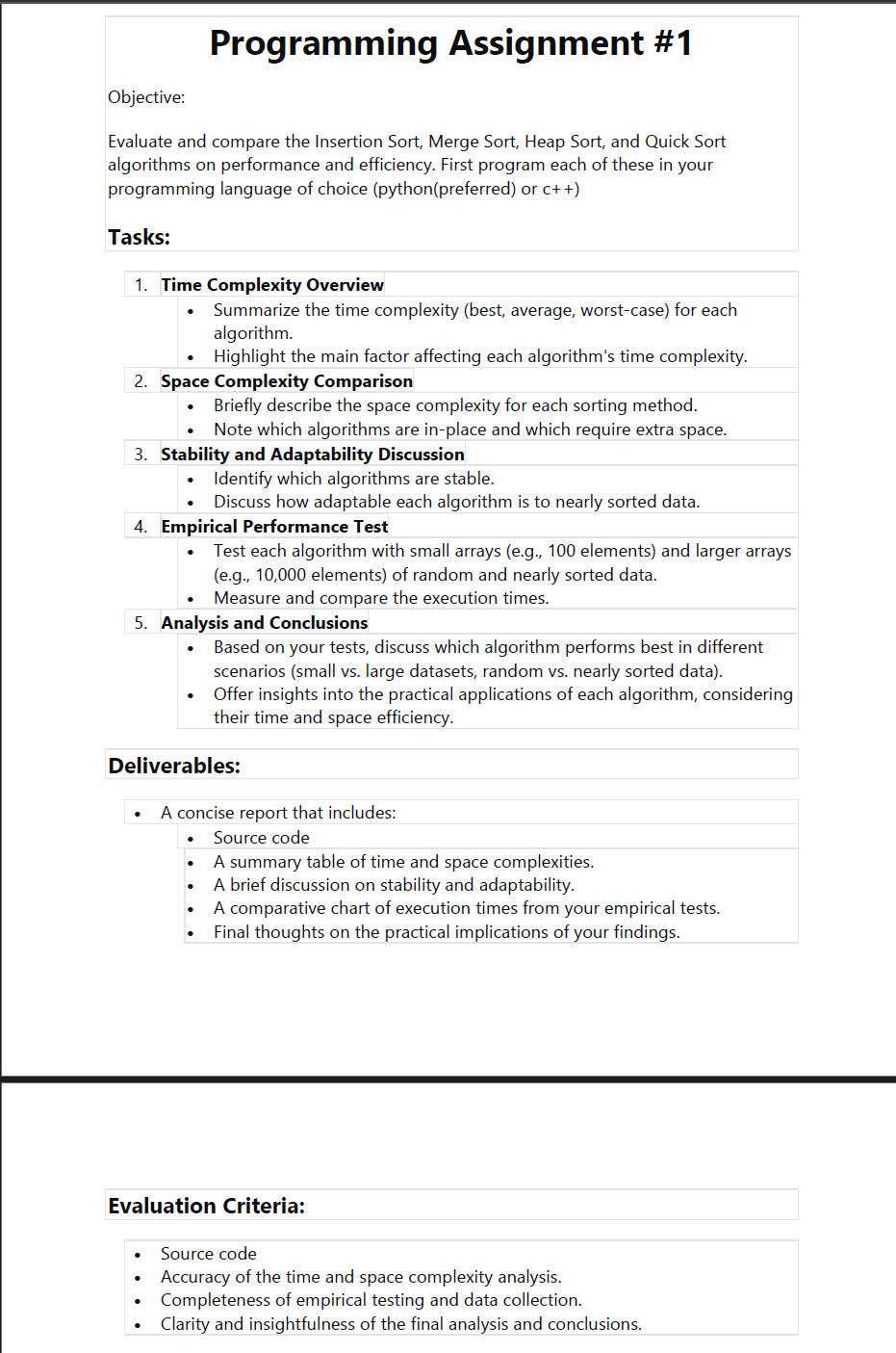 Solved Objective:Evaluate and compare the Insertion Sort, | Chegg.com