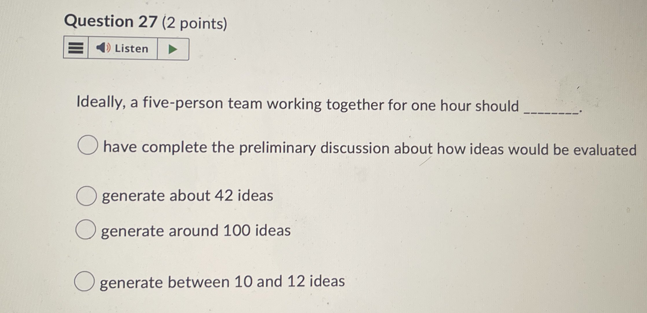 Solved Question 27 (2 ﻿points)Ideally, a five-person team | Chegg.com