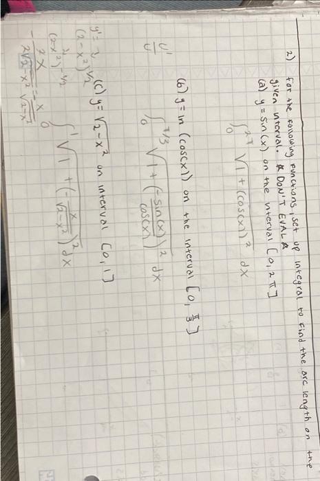Solved 2) For the following functions, set up integral to | Chegg.com