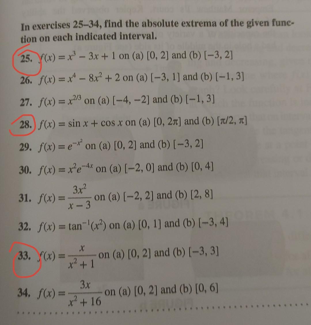 Solved In exercises 25-34, find the absolute extrema of the | Chegg.com