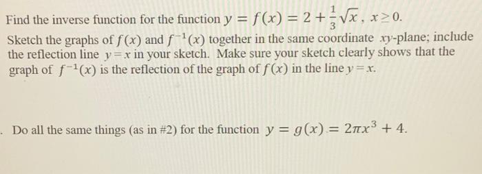 Solved Find the inverse function for the function y = f(x) = | Chegg.com