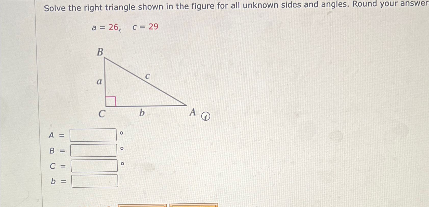 Solved Solve the right triangle shown in the figure for all | Chegg.com