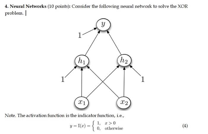 Solved 4. Neural Networks ( 10 points): Consider the | Chegg.com