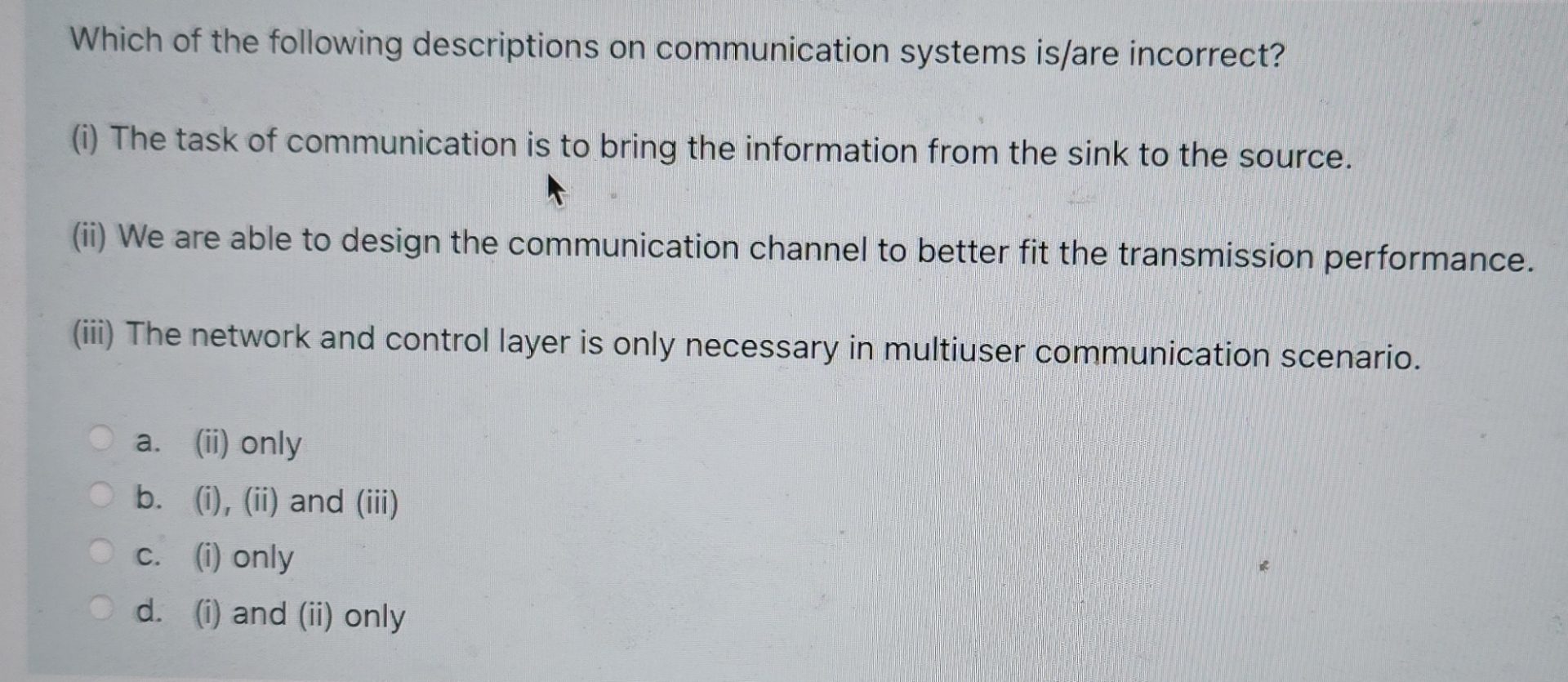 Solved Which of the following descriptions on communication | Chegg.com
