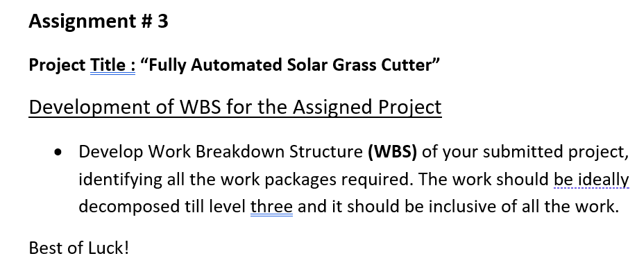 Solved Assignment # 3Project Title : "Fully Automated Solar | Chegg.com