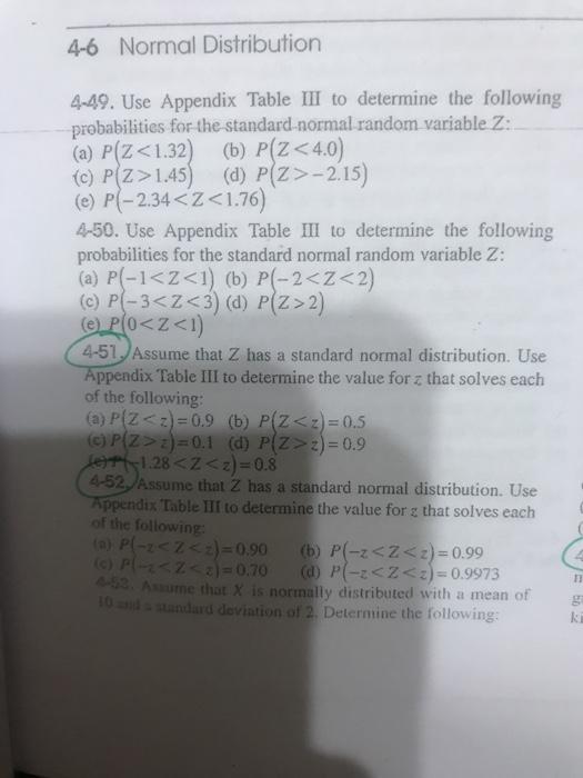 Solved 4-6 Normal Distribution 4-49. Use Appendix Table III | Chegg.com