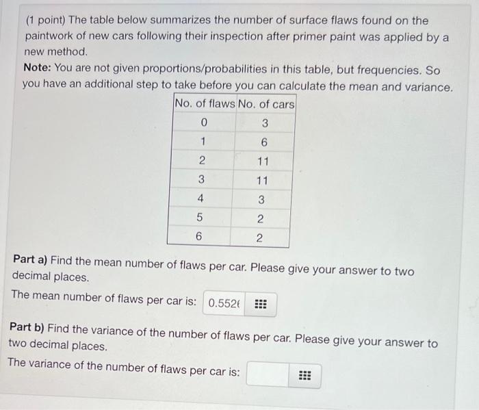Solved (1 point) The table below summarizes the number of | Chegg.com