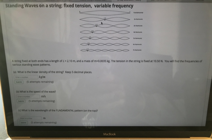 Solved Standing Waves on a string: fixed tension, variable | Chegg.com
