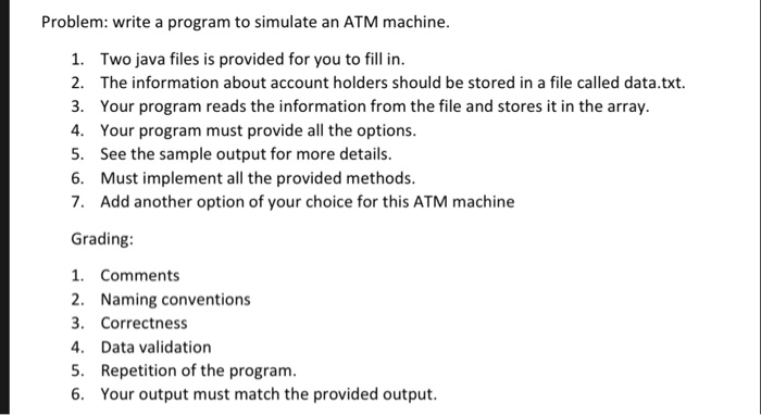 Solved Problem Write A Program To Simulate An Atm Machine