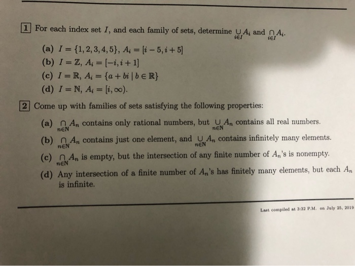 Solved 1 For each index set I, and each family of sets, | Chegg.com