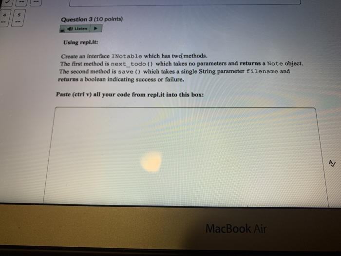 Solved 4 Question 3 (10 points) Leten Using repl.it: Create | Chegg.com