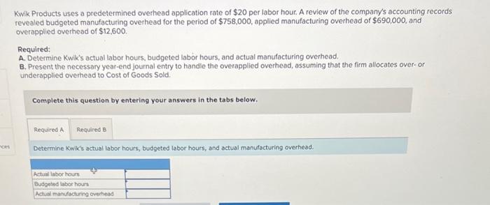 Solved Kwik Products uses a predetermined overhead | Chegg.com